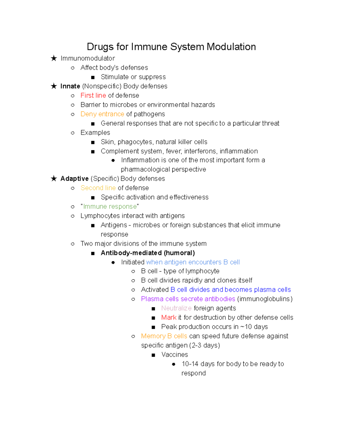 Chapter 34 - Lecture Notes - Drugs for Immune System Modulation ...
