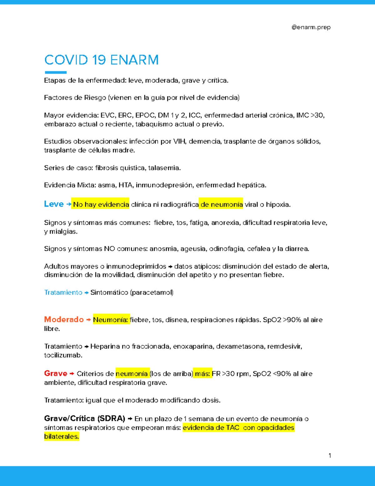 Covid 19 Enarm - COVID 19 ENARM Etapas de la enfermedad: leve, moderada ...