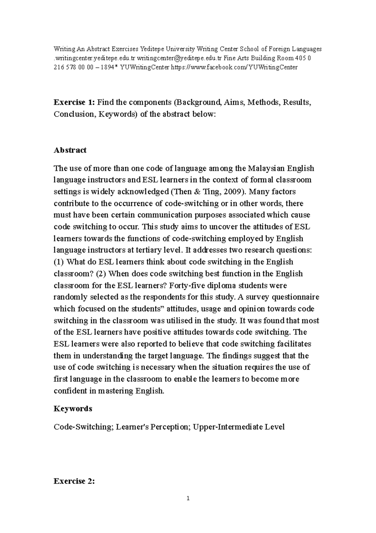 Writing an Abstract (Exercises 1-2) - Writing An Abstract Exercises ...