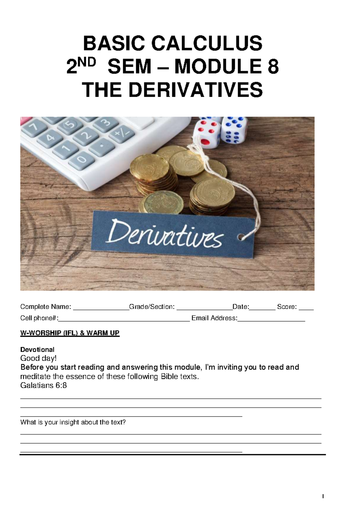 Basic Calculus 2nd Sem Module The Derivatives - BASIC CALCULUS 2 ND SEM – MODULE 8 THE ...