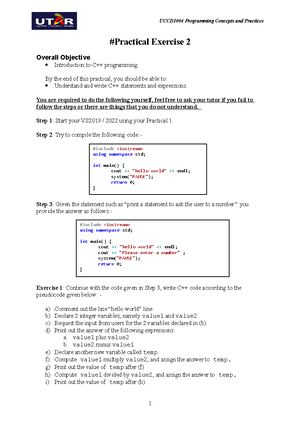 Practical 1 Solution - Practical 1 (Suggested Answers) Exercise 2: # ...
