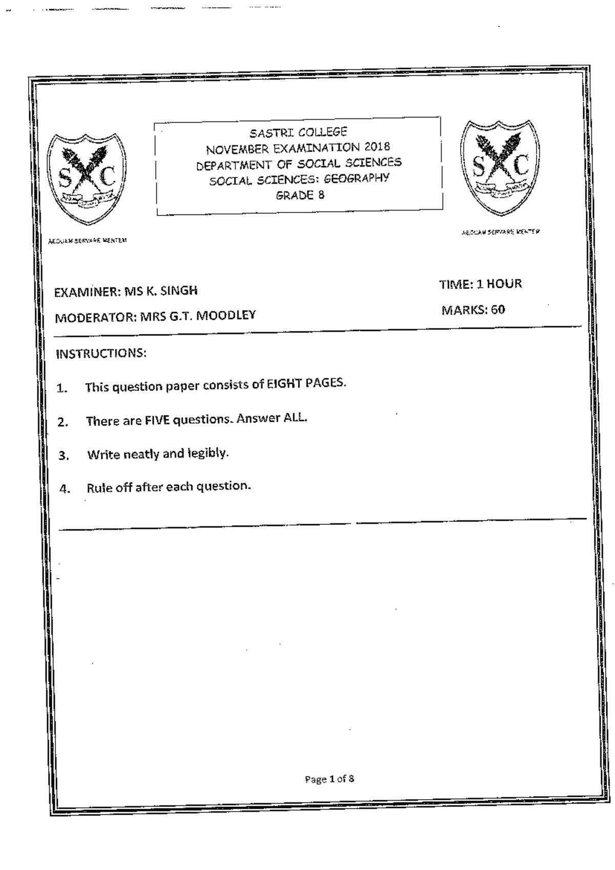 Geography 2018 November - SASTRI COLLEGE NOVEMBER EXAMINATION 2018 ...