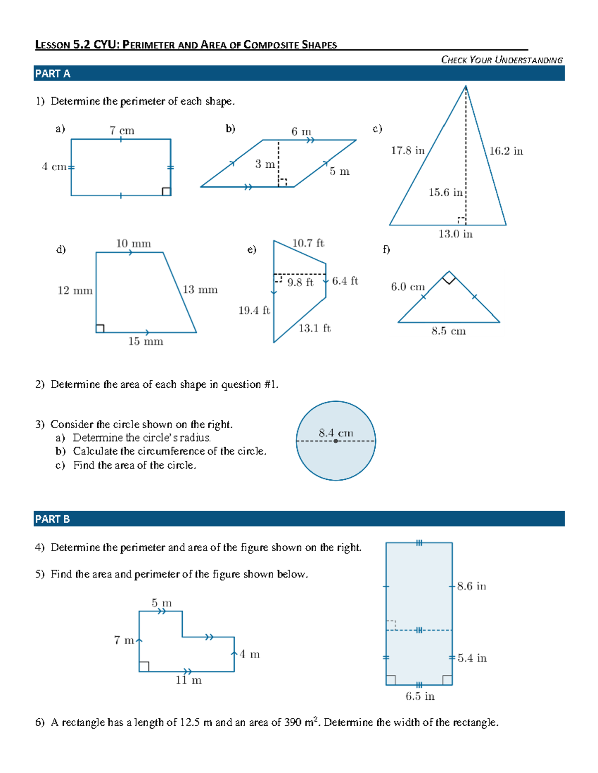 5.2 CYU Perimeter and Area of Composite Shapes - LESSON 5 CYU ...