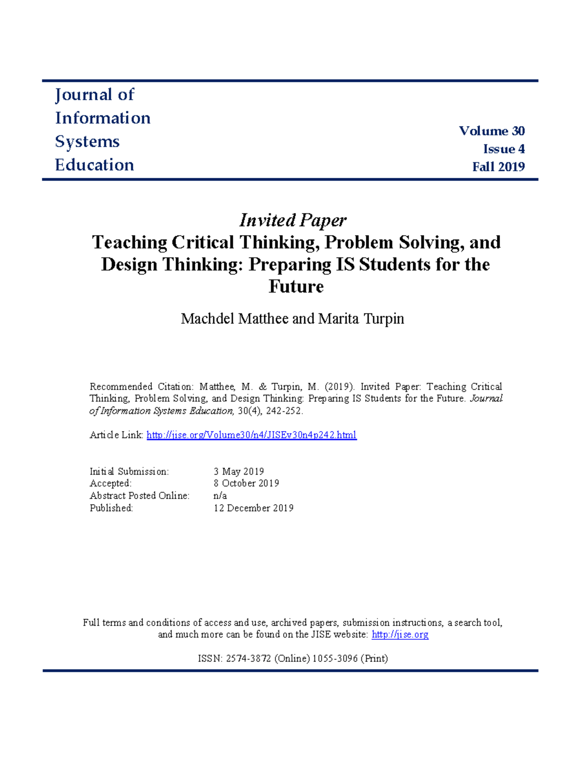 Ackoff - Journal of Information Systems Education Volume 30 Issue 4 ...