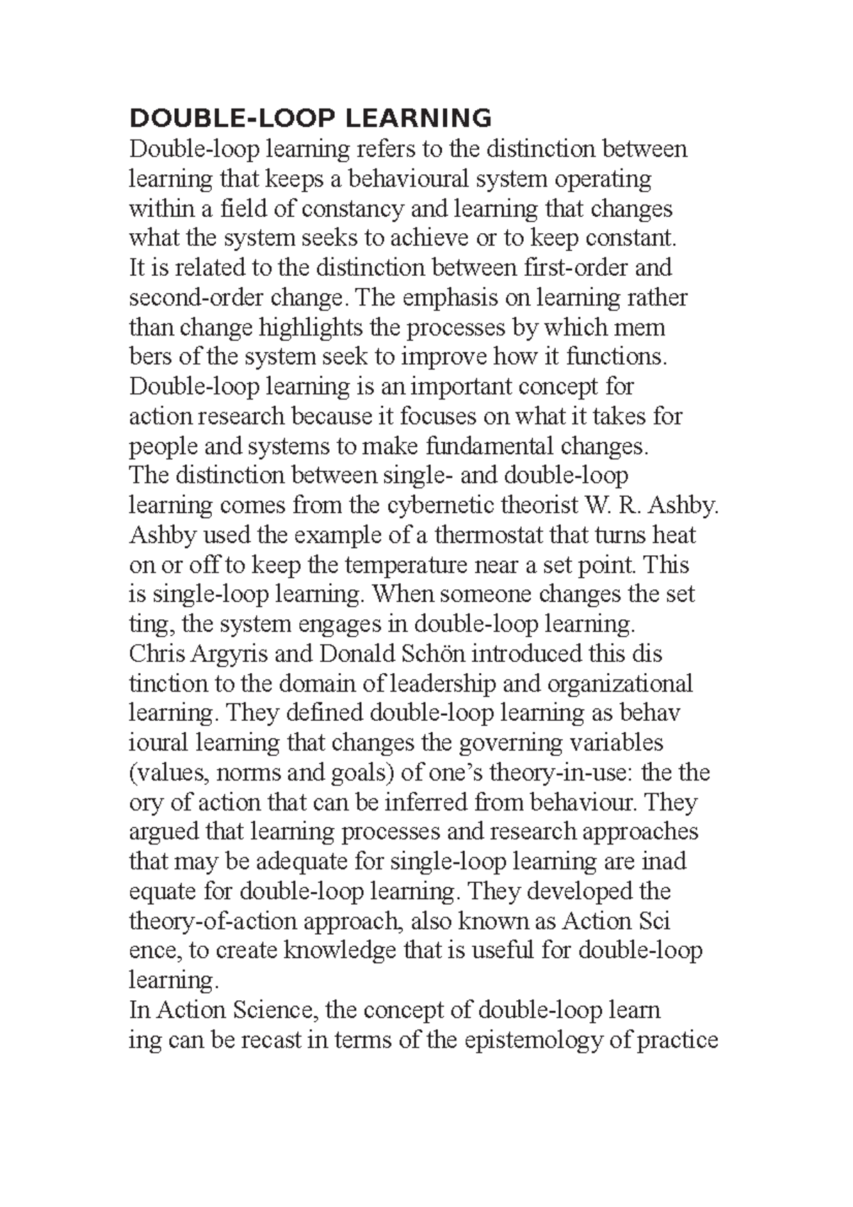 Double-LOOP Learning - DOUBLE-LOOP LEARNING Double-loop learning refers ...