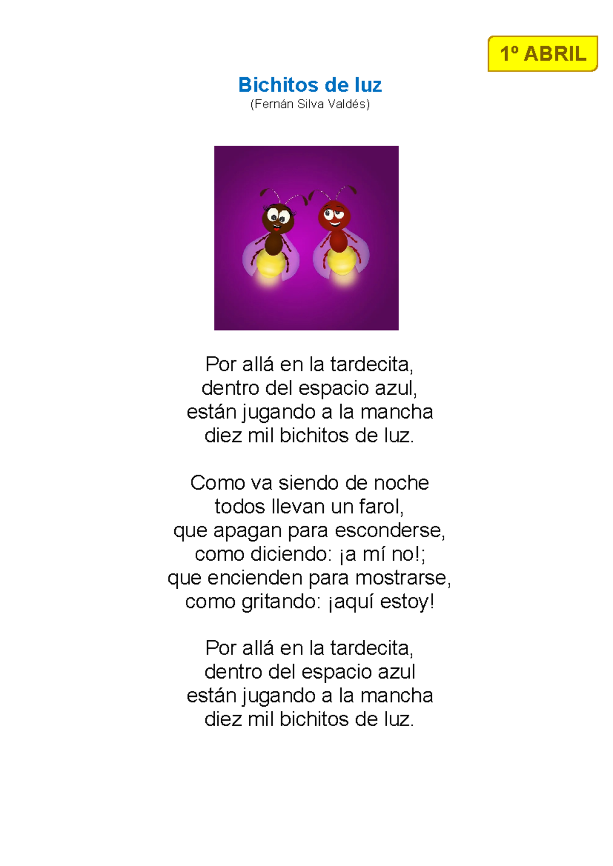 Libro 2do 2024 - lecturas - Bichitos de luz (Fernán Silva Valdés) Por ...