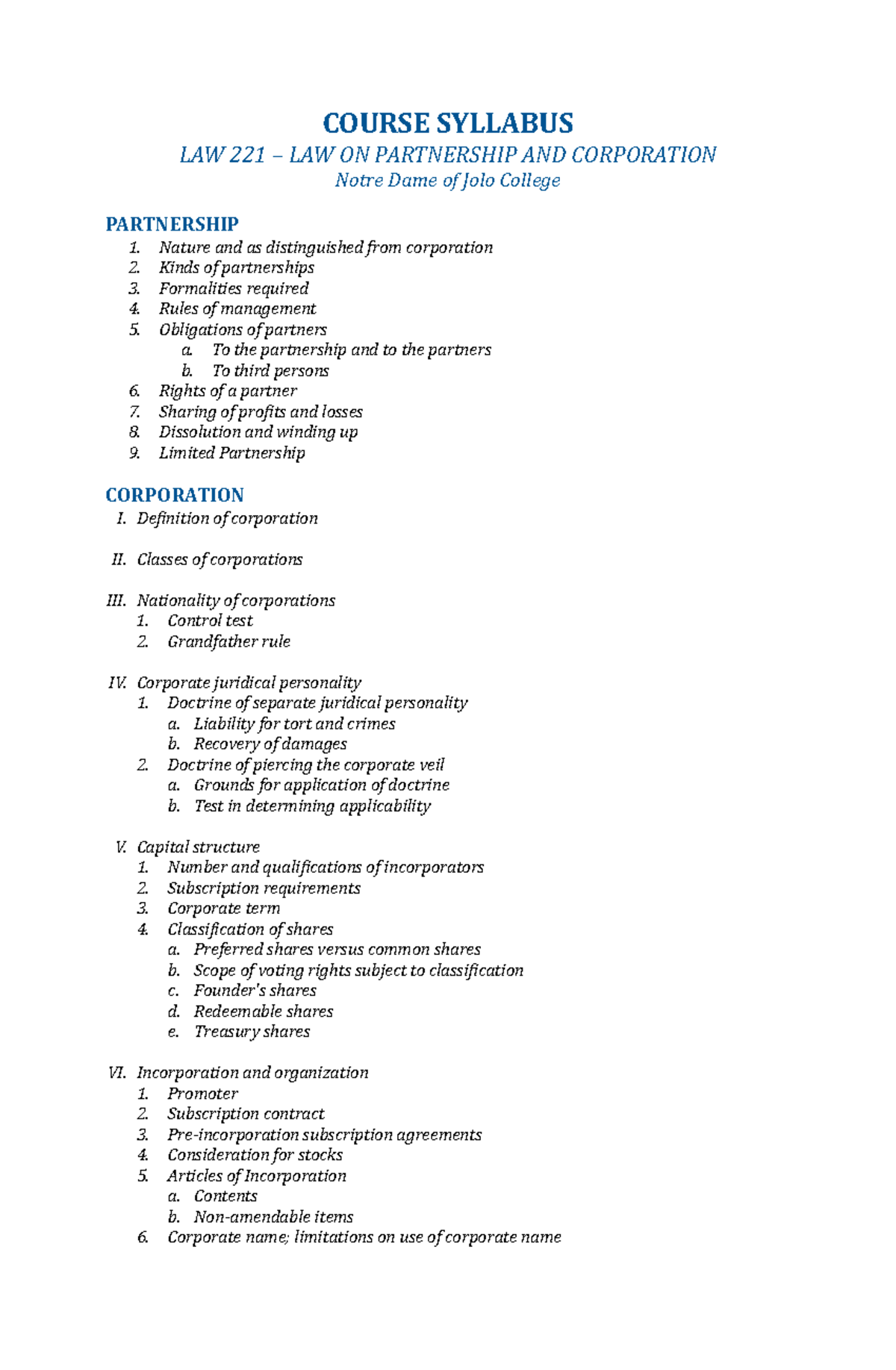 Syllabus Regulatory Framework on Business Transaction - COURSE SYLLABUS ...