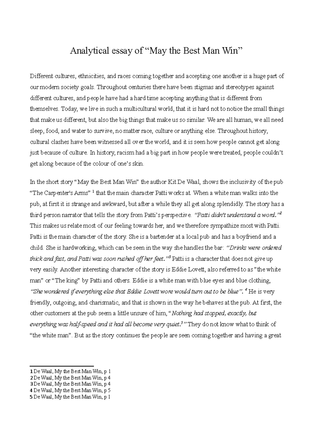 May the Best Man Win - Analytical essay - Analytical essay of “May the ...