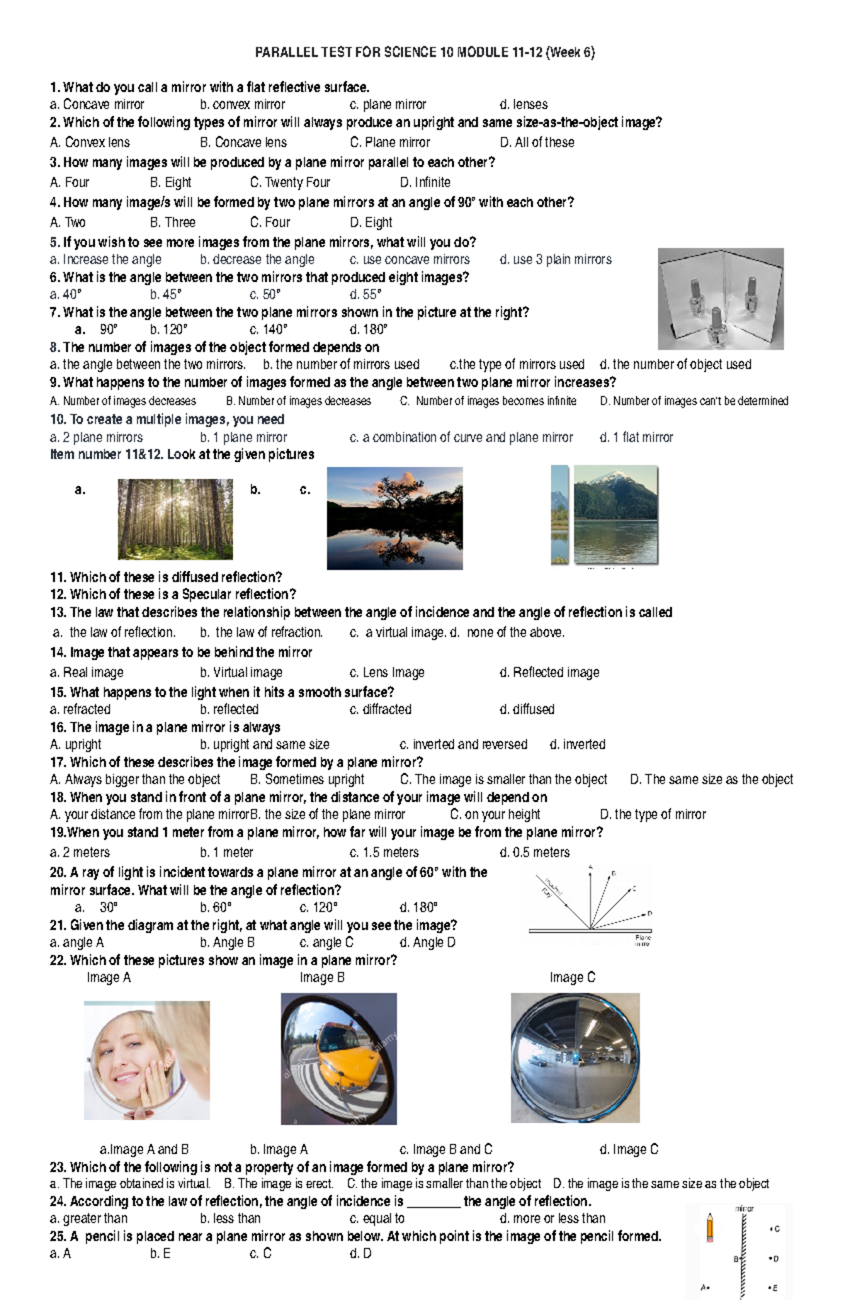 Science 10 Parallel TEST FOR Module 11 12 week 6 - PARALLEL TEST FOR ...
