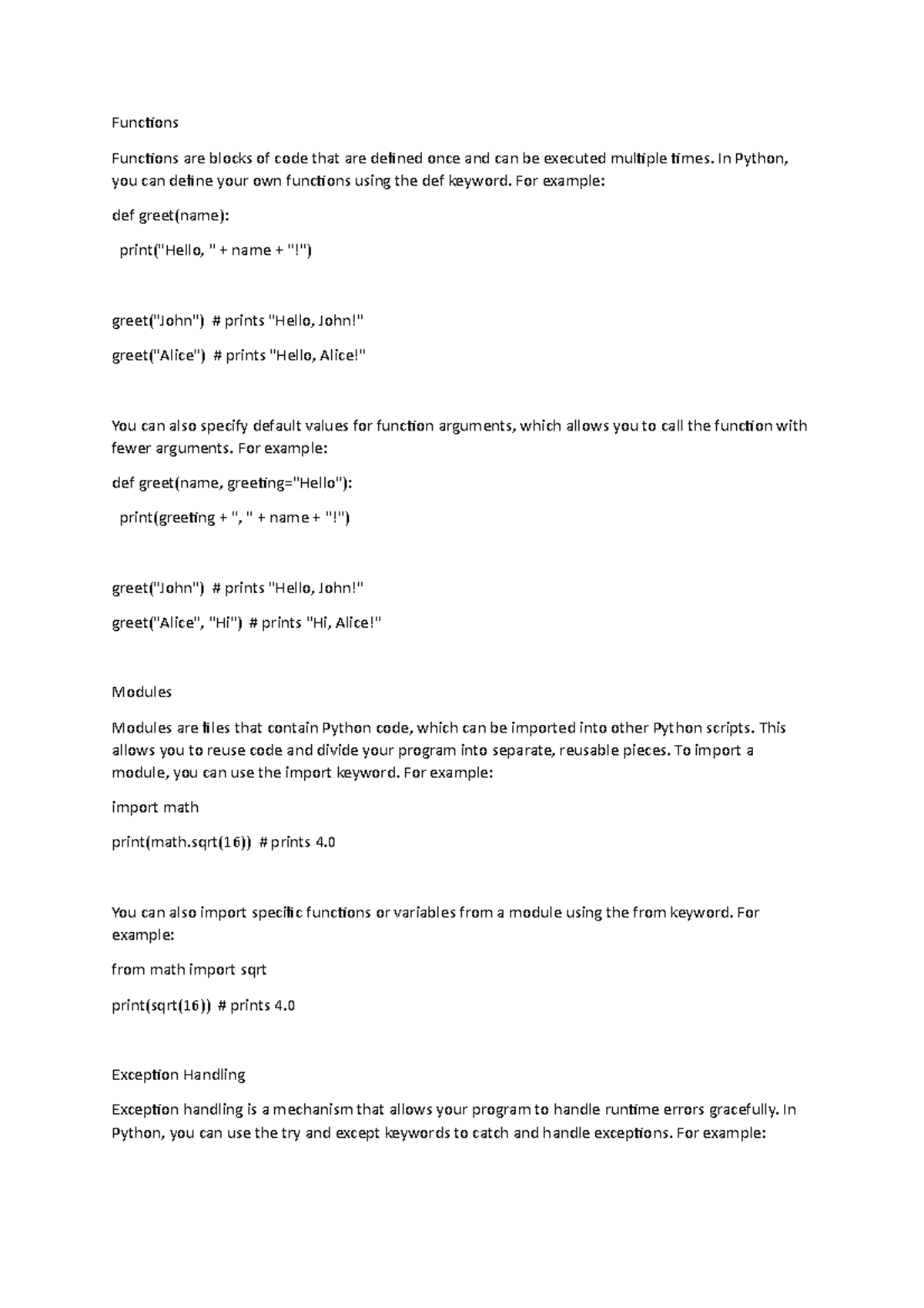 Python Introduction Functions Modules And Classes Functions Functions Are Blocks Of Code