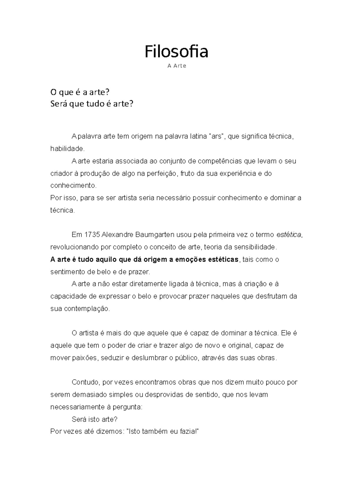 A Filosofia da Arte - Filosofia A Arte O que é a arte? Será que tudo é ...