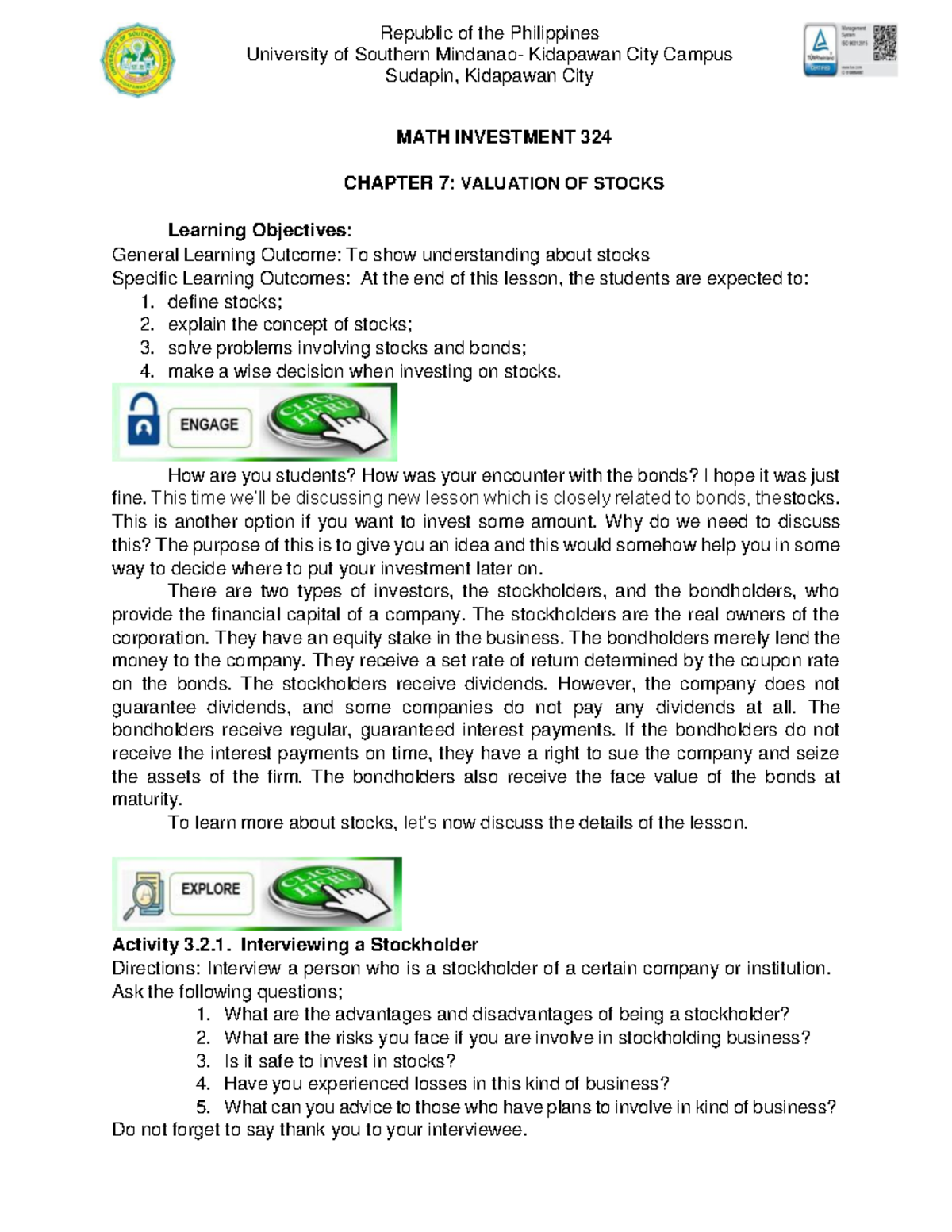 Chapter 7 - Mathematics of investments - USM - Studocu