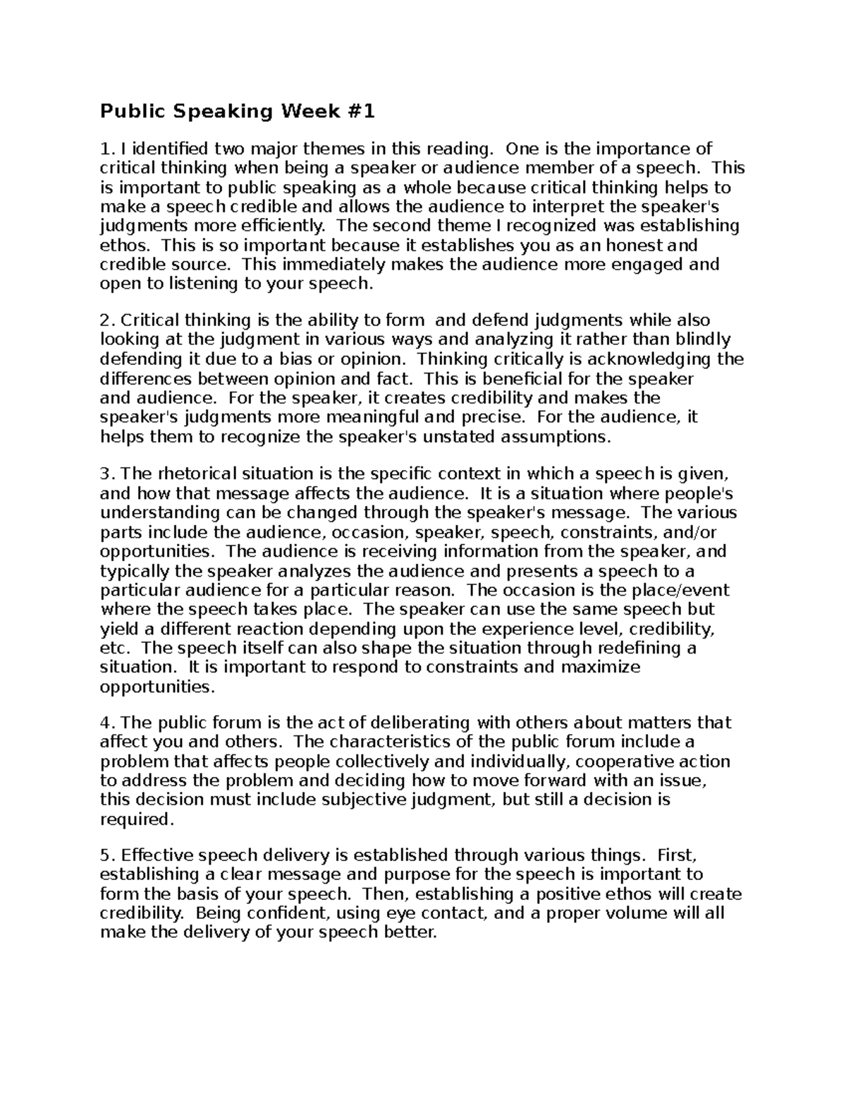 Public Speaking Week 1 - Lin Gu - Public Speaking Week I identified two ...