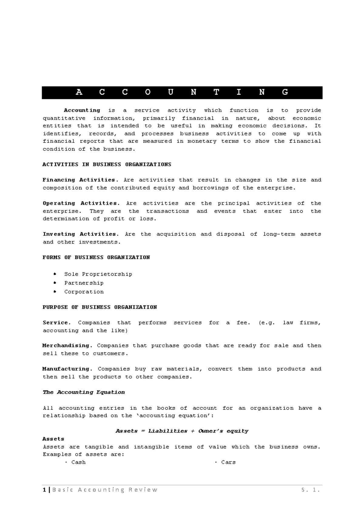 Basic Accounting Review - 1 | B a s i c A c c o u n t i n g R e v i e w ...