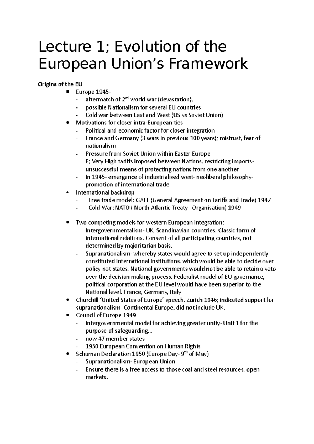 Lecture 1 EU - Lecture 1; Evolution of the European Union’s Framework ...