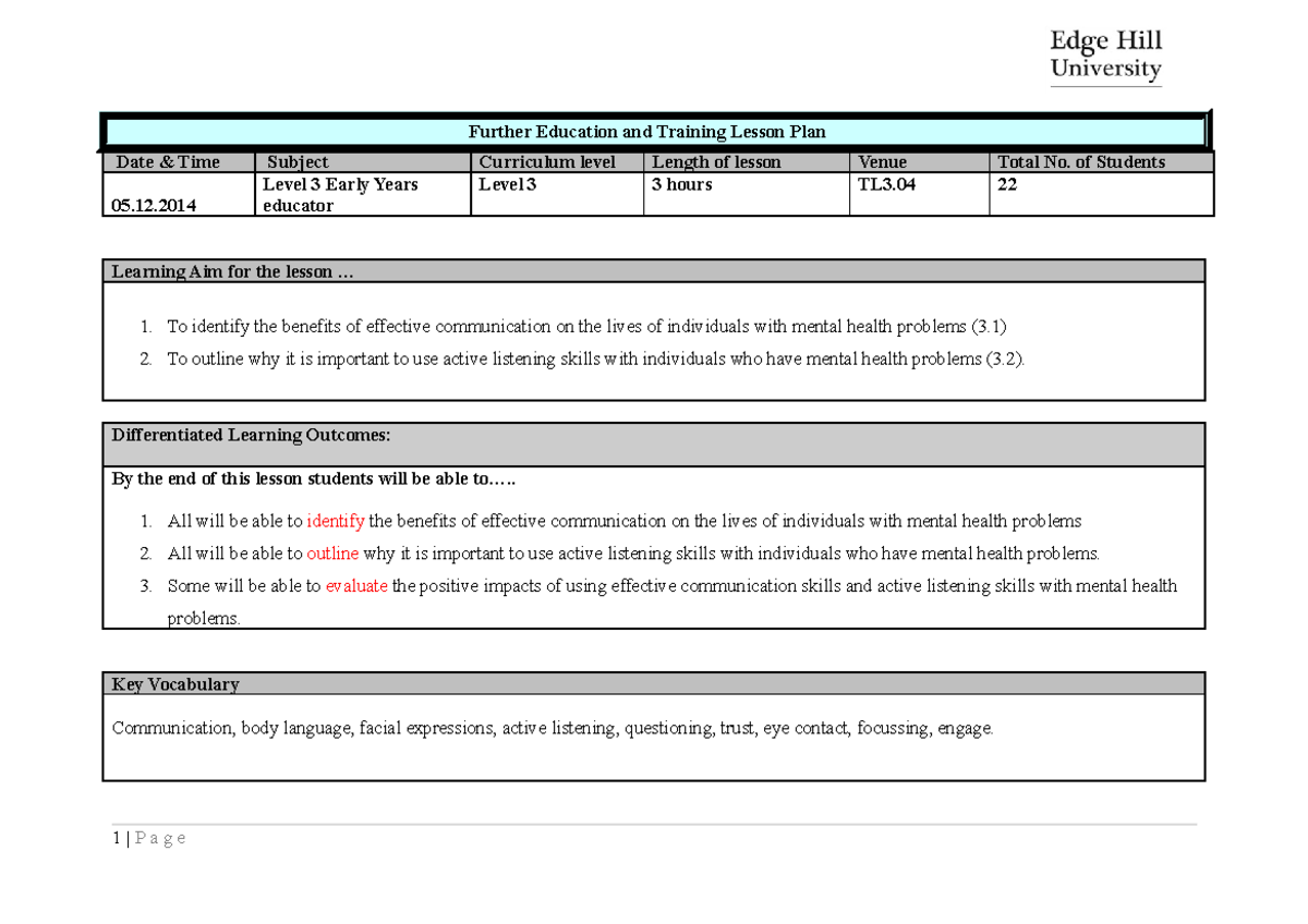 Lesson plan - effective communication with children and vulnerable ...