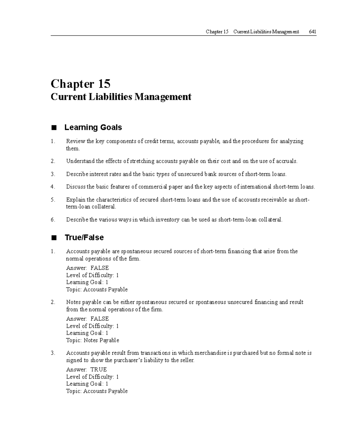15 Current-Liabilities-Management - Chapter 15 Current Liabilities Management 641 Chapter 15 ...