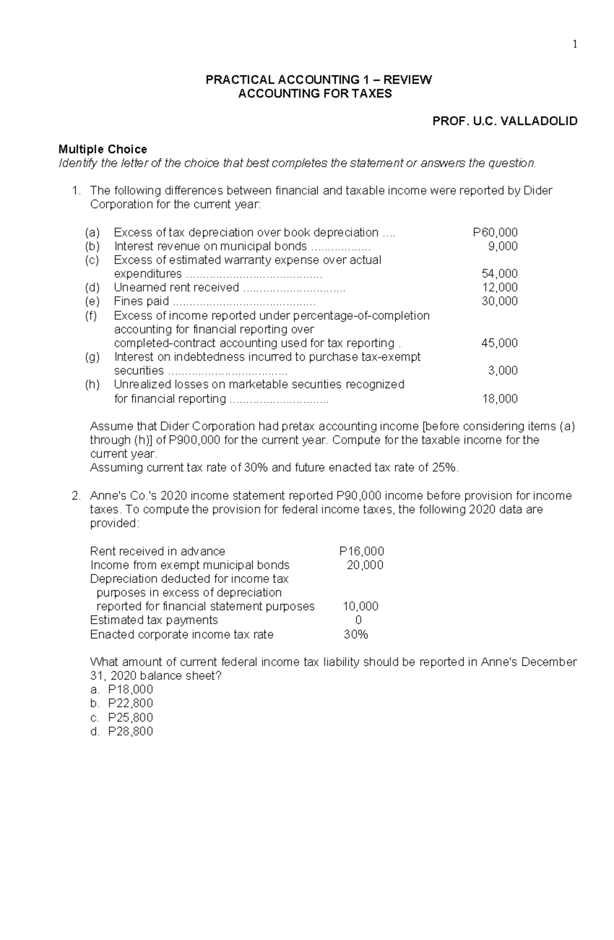 Intermediate Accounting In Acc - PRACTICAL ACCOUNTING 1 – REVIEW ...