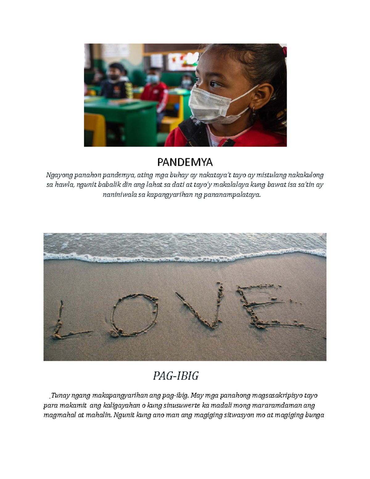 Larawang Sanaysay - PANDEMYA Ngayong panahon pandemya, ating mga buhay ...