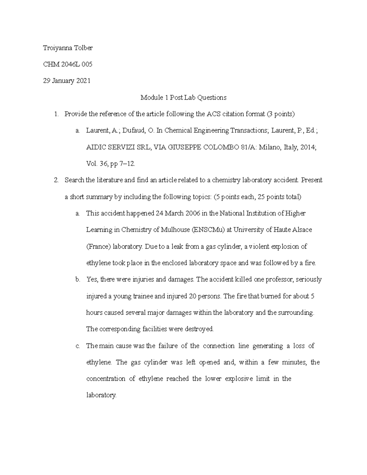 Module 1 post lab questions - CHM2046 - USF - Studocu