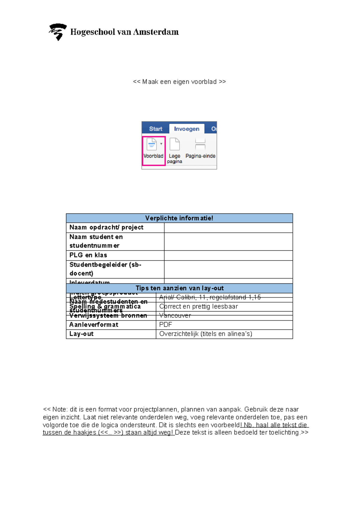 Format projectplan - miauw
