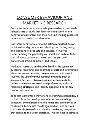 Consumer Behaviour AND Marketing Research - CONSUMER BEHAVIOUR AND ...