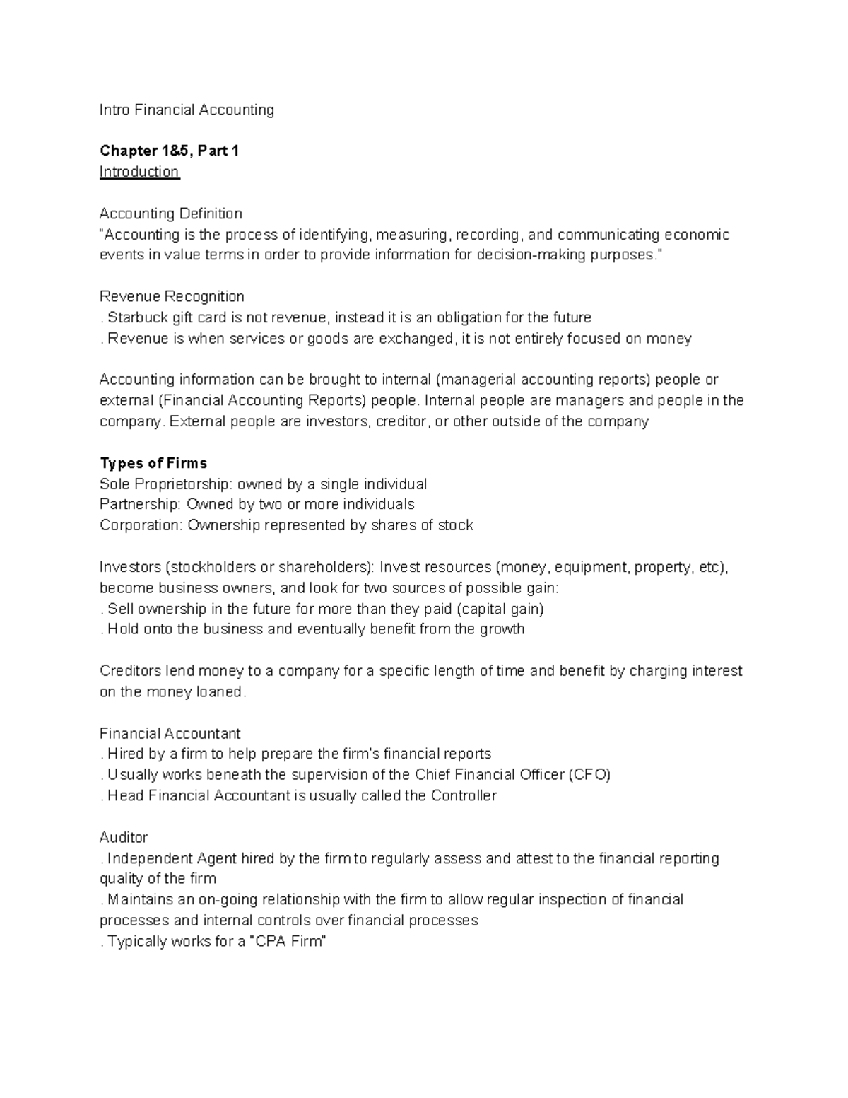 Intro Financial Accounting - Intro Financial Accounting Chapter 1&5 ...