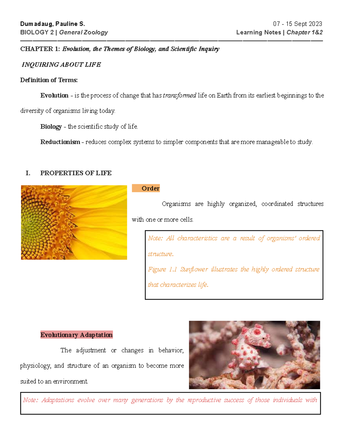 Campbell Biology Learning Notes (Chapter 1-2) - BIOLOGY 2 | General ...