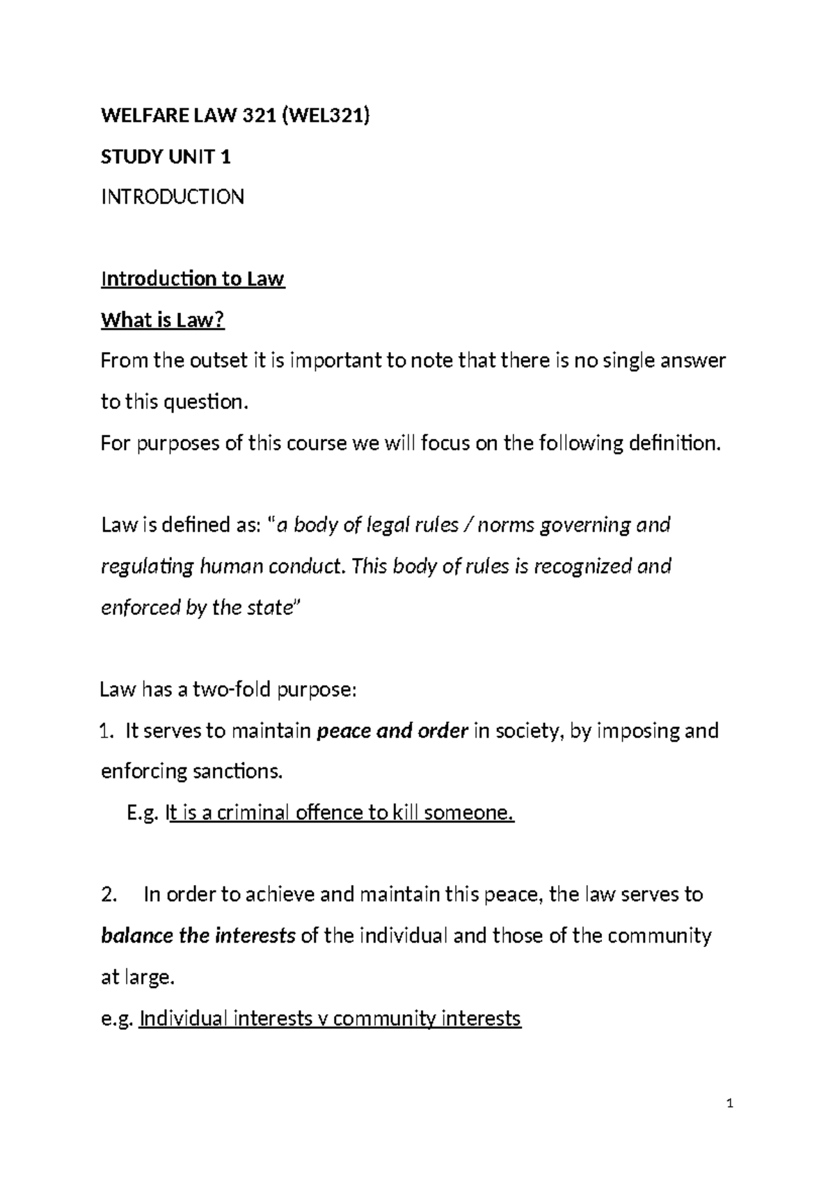 WEL 321 Study UNIT 1 - WELFARE LAW 321 (WEL321) STUDY UNIT 1 ...