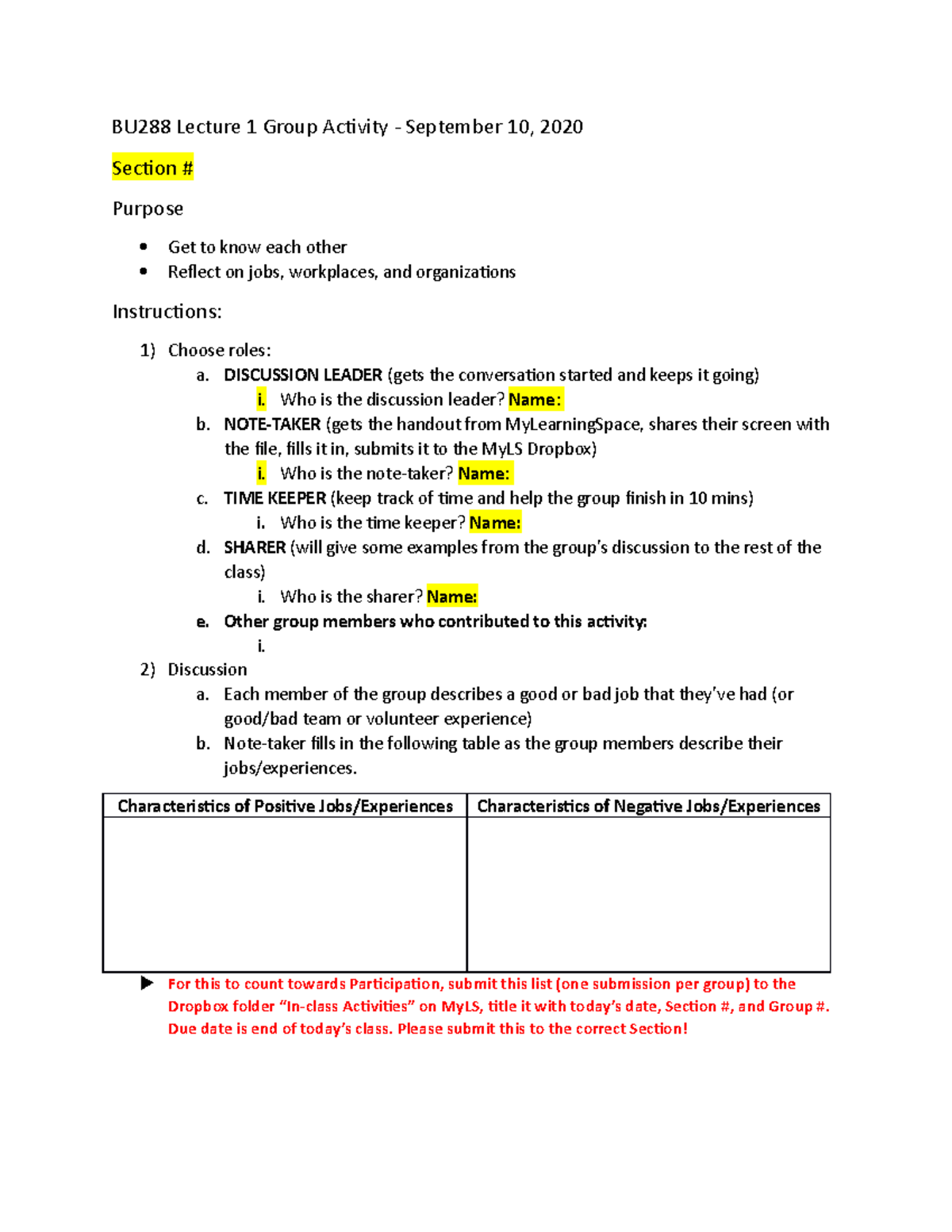 Lecture 1 Group Activity - BU288 Lecture 1 Group Activity - September ...