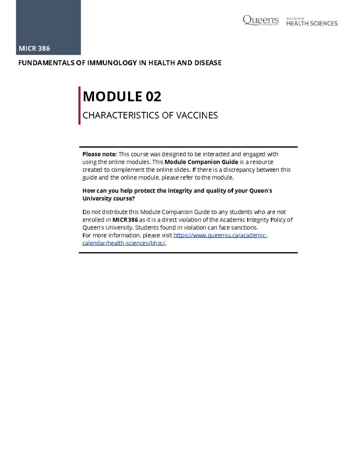 actually micr 386 module 2 - MODULE 02 CHARACTERISTICS OF VACCINES Please note: This course was ...