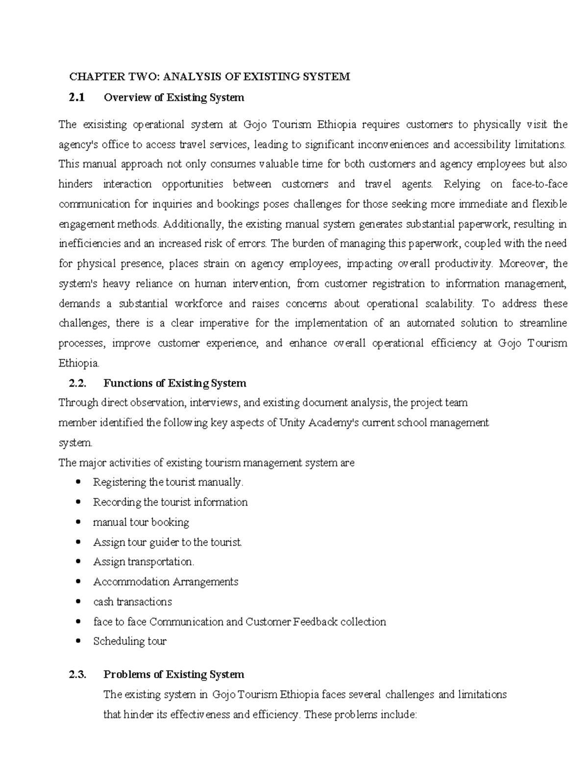 TTMS Chapter 2 - assesment - CHAPTER TWO: ANALYSIS OF EXISTING SYSTEM 2 ...