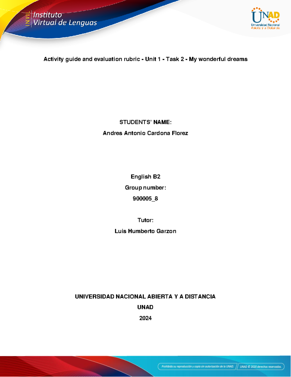 Unit 1-Task 2-My wonderful dreams-an - Activity guide and evaluation rubric - Unit 1 - Task 2 ...