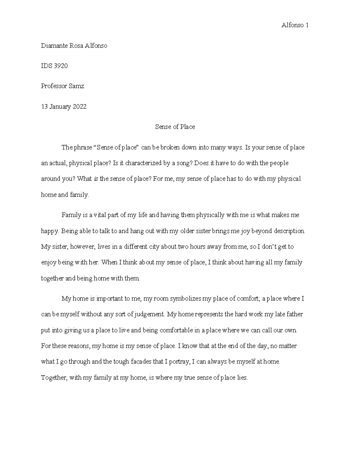 Sense of Place-1 - assignment for this class - Alfonso 1 Diamante Rosa ...