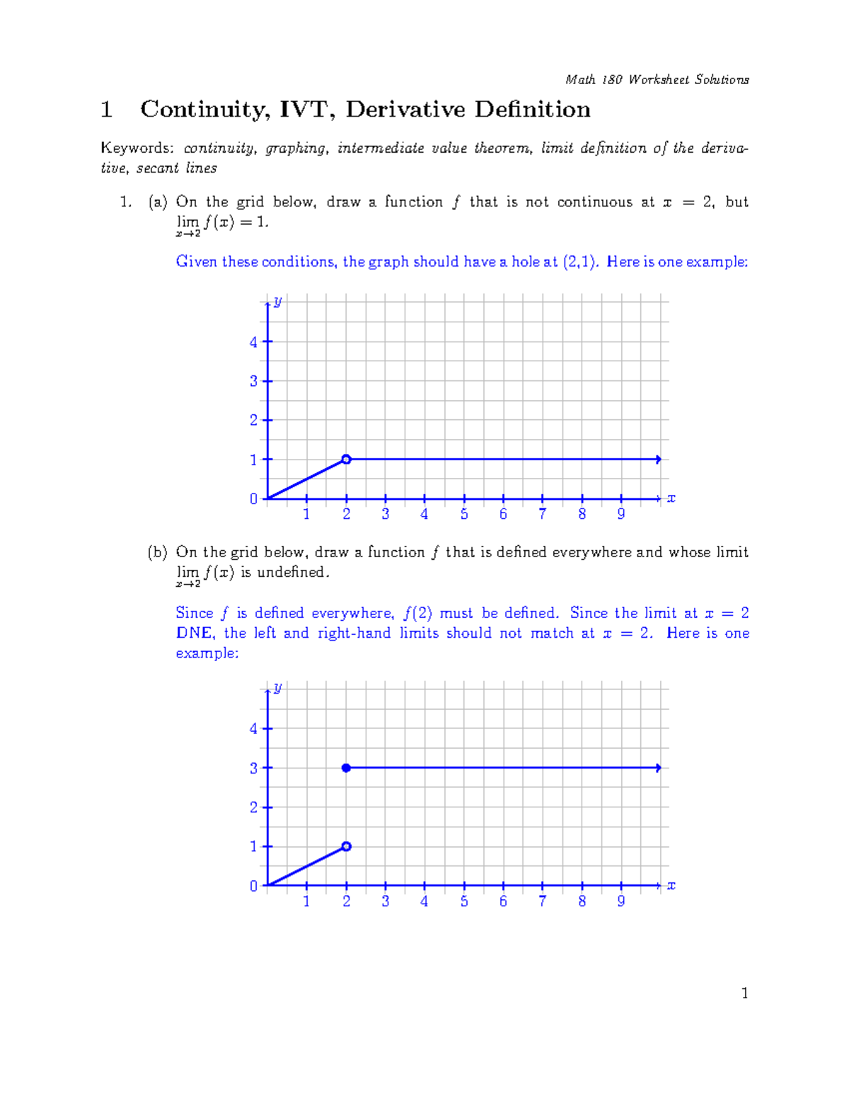 Math 180 Calc 1 Worksheets Solutions 2024 - 1 Continuity, IVT ...