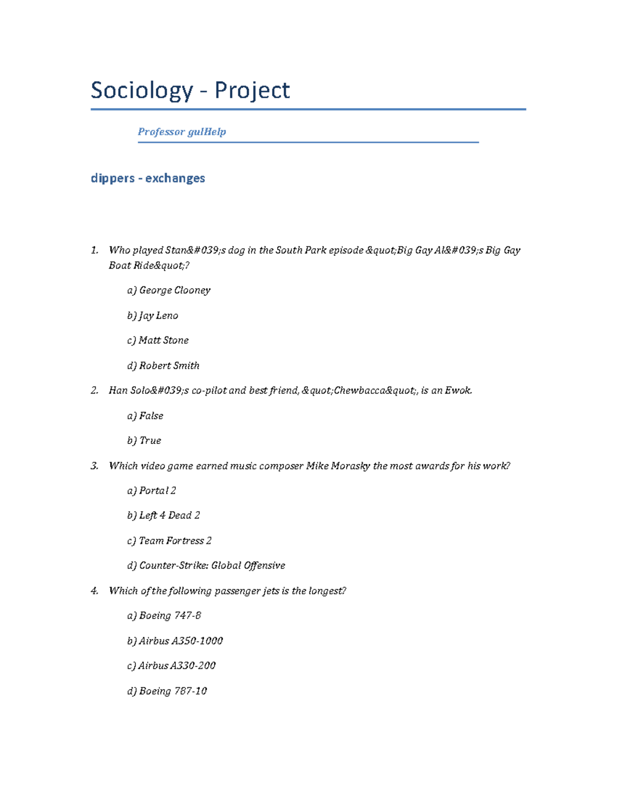 Economics Exam - Fall Semester 2000 - Sociology - Project Professor ...