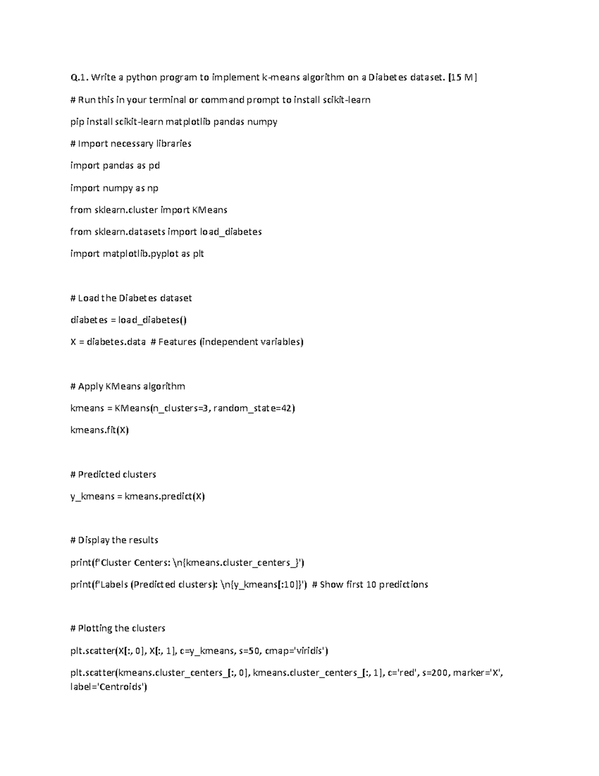 Ml practical - Q. Write a python program to implement k-means algorithm ...