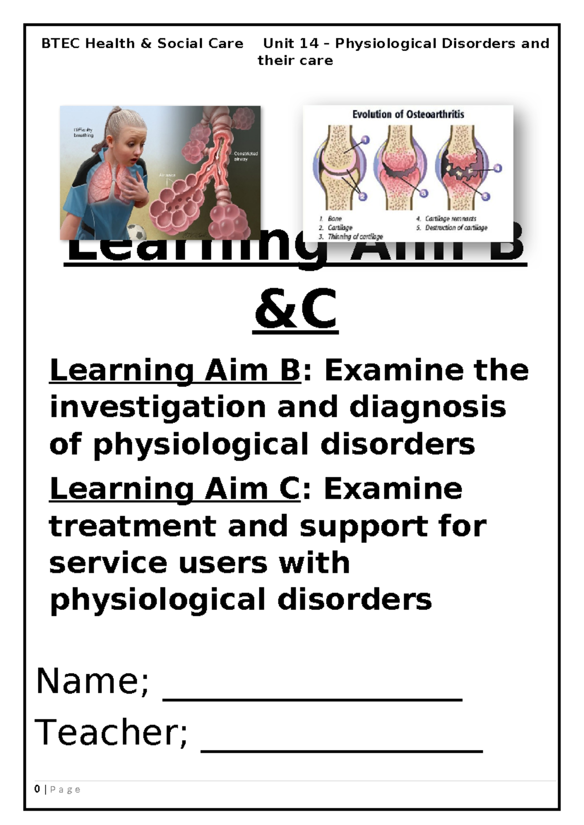 U14 Learning Aim B and C booklet - BTEC Health & Social Care Unit 14 ...