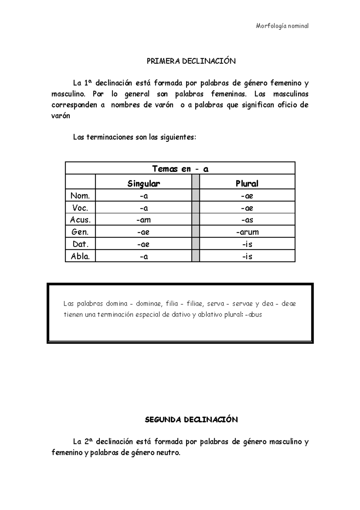 Declinaciones latinas - PRIMERA DECLINACIÓN La 1ª declinación está ...