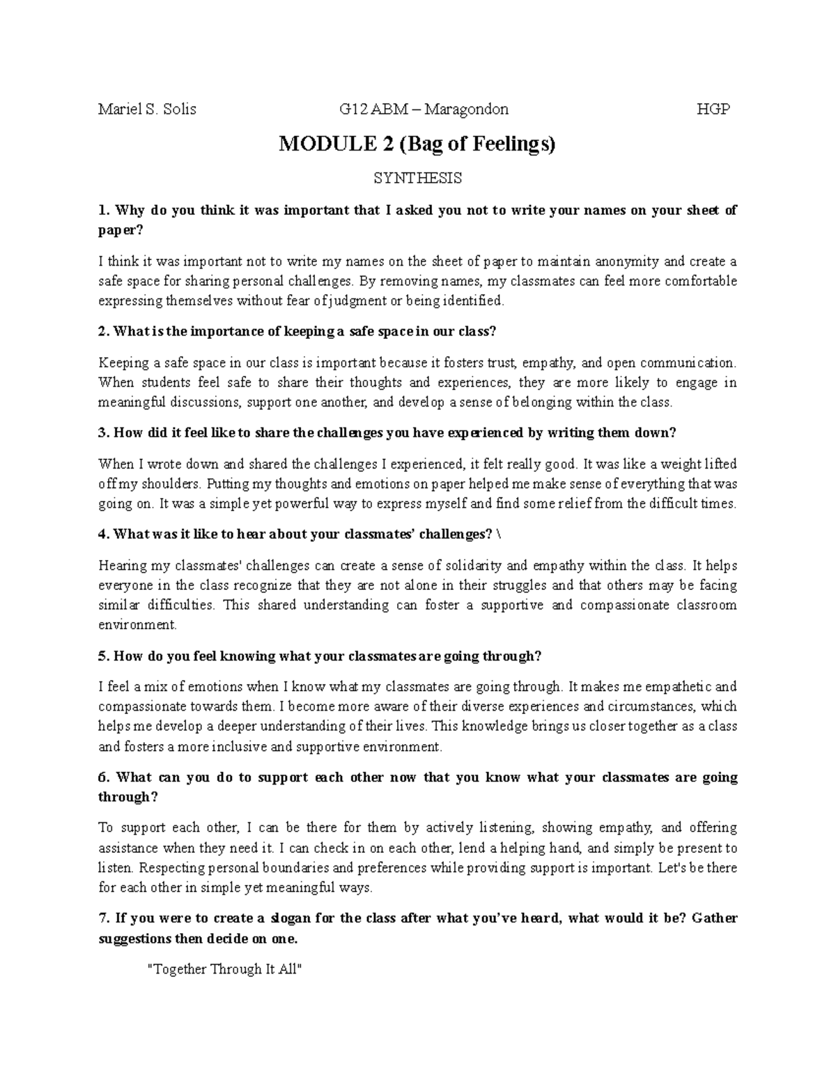 HGP Module 2 4 - HGP MOD 2 AND 2 - Mariel S. Solis G12 ABM – Maragondon HGP MODULE 2 (Bag of ...