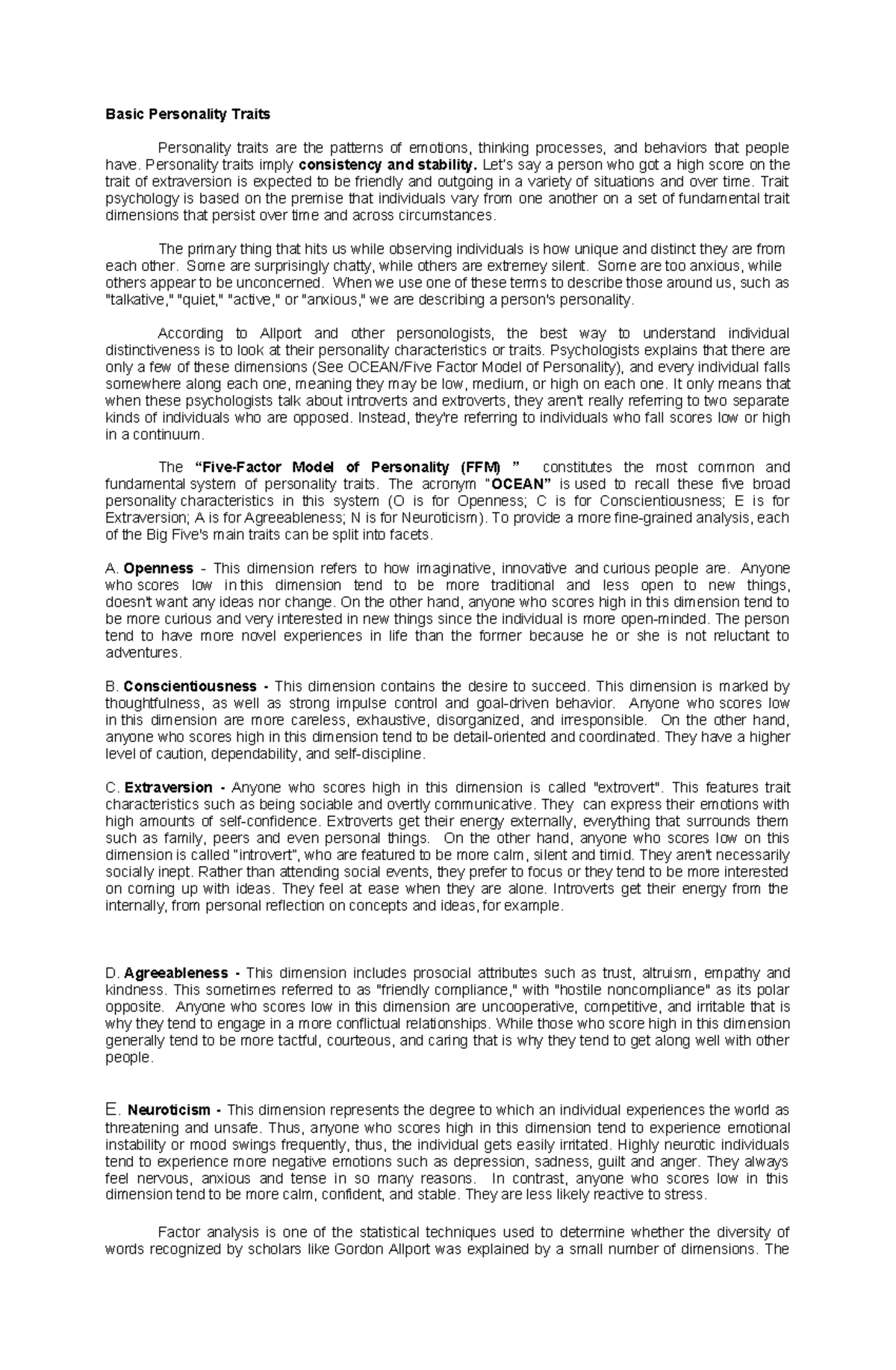 Chapter-2-Per Dev - Chapter 3 - Basic Personality Traits Personality ...