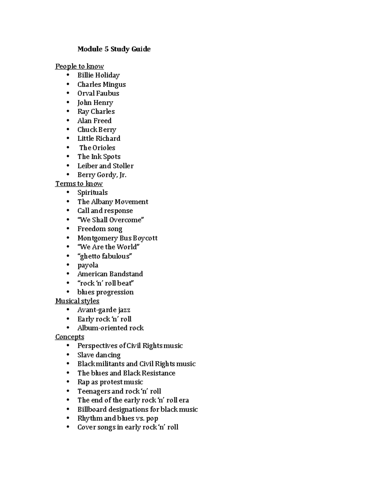 Module 5 Study Guide - Module 5 Study Guide People to know - Billi e ...