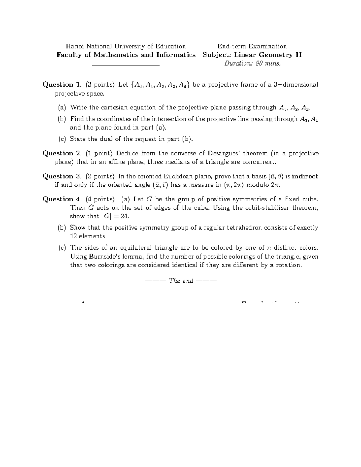 P4 - projective geometry - Hanoi National University of Education End ...
