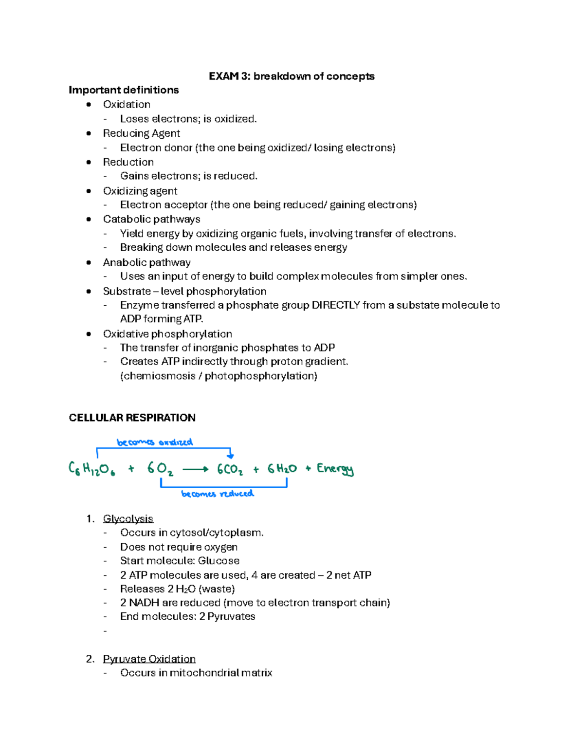 SI bio 1 exam 3 concept breakdown - EXAM 3: breakdown of concepts ...
