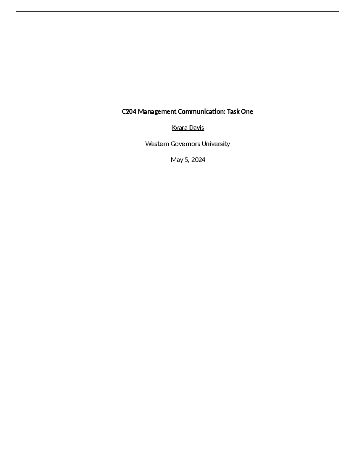 C204 TASK 1 Draft - TASK 1 - C204 Management Communication: Task One ...