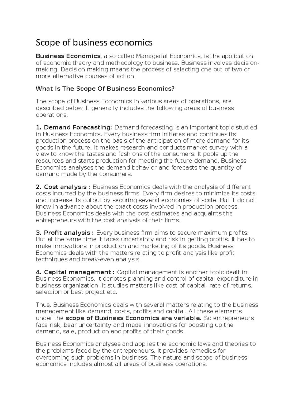 Business economics - Scope of business economics Business Economics ...