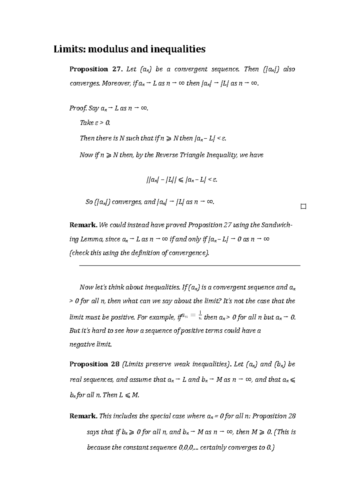 Analysis 16 - Limits: modulus and inequalities - Limits: modulus and ...