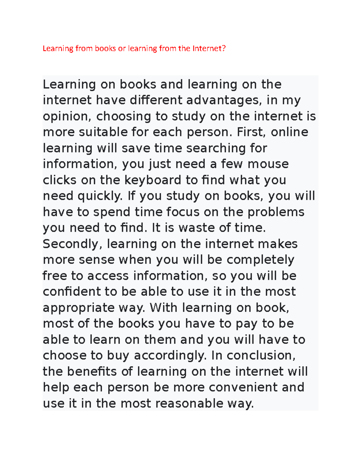 Learning from books or learning from the Internet - First, online ...