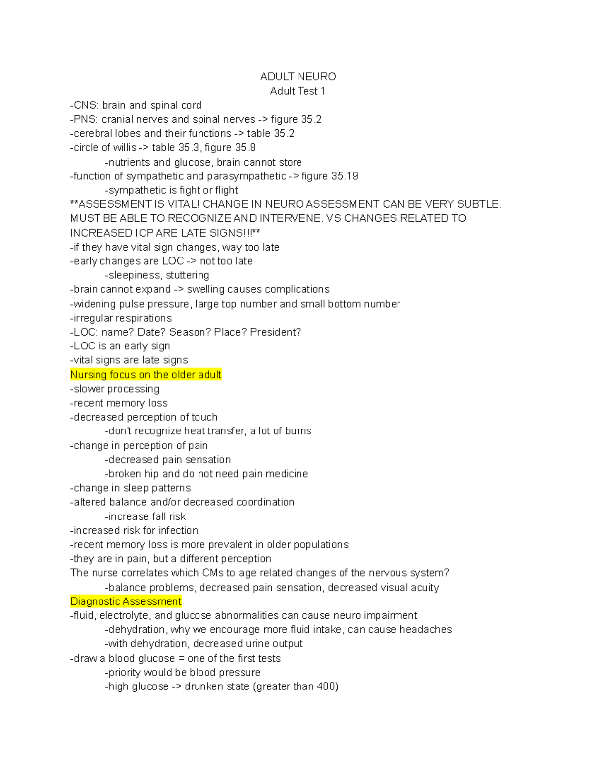 Adult Neuro - Auburn Nursing Program - 2nd semester - ADULT NEURO Adult ...