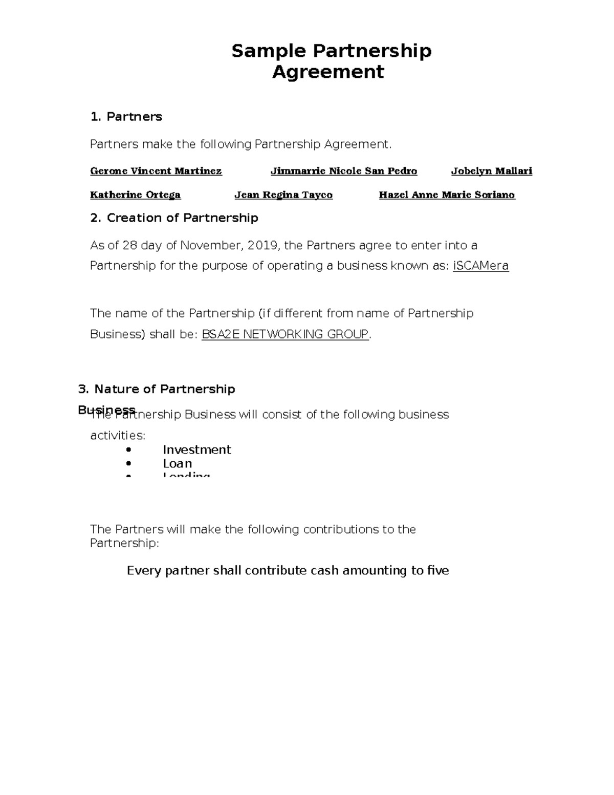 1 3partnership - Sample Partnership Agreement Partners Partners make ...